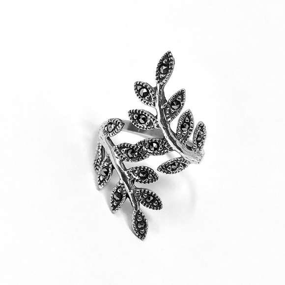 Jewelry | Sterling Silver Leaf Ring With Marcasite | Poshmark